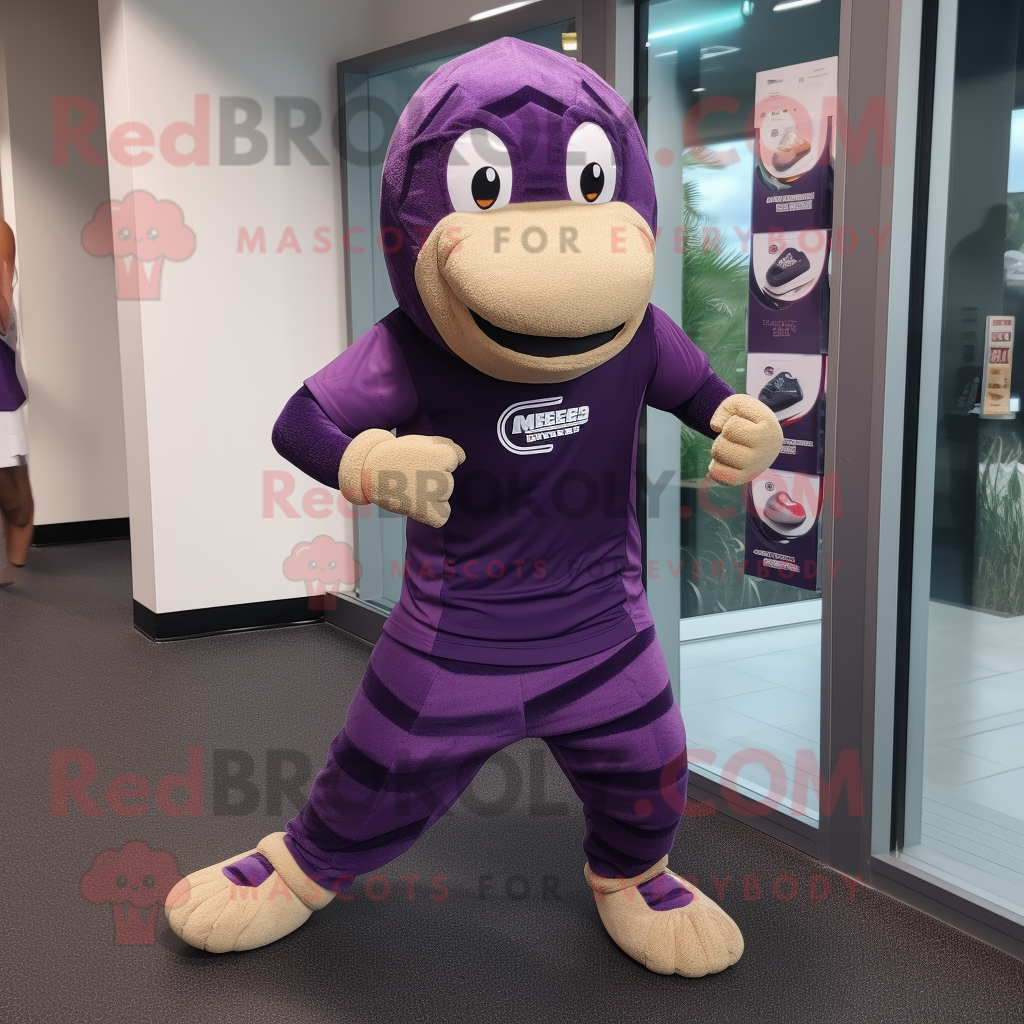 Purple Titanoboa mascot costume character dressed with a Running Shorts ...