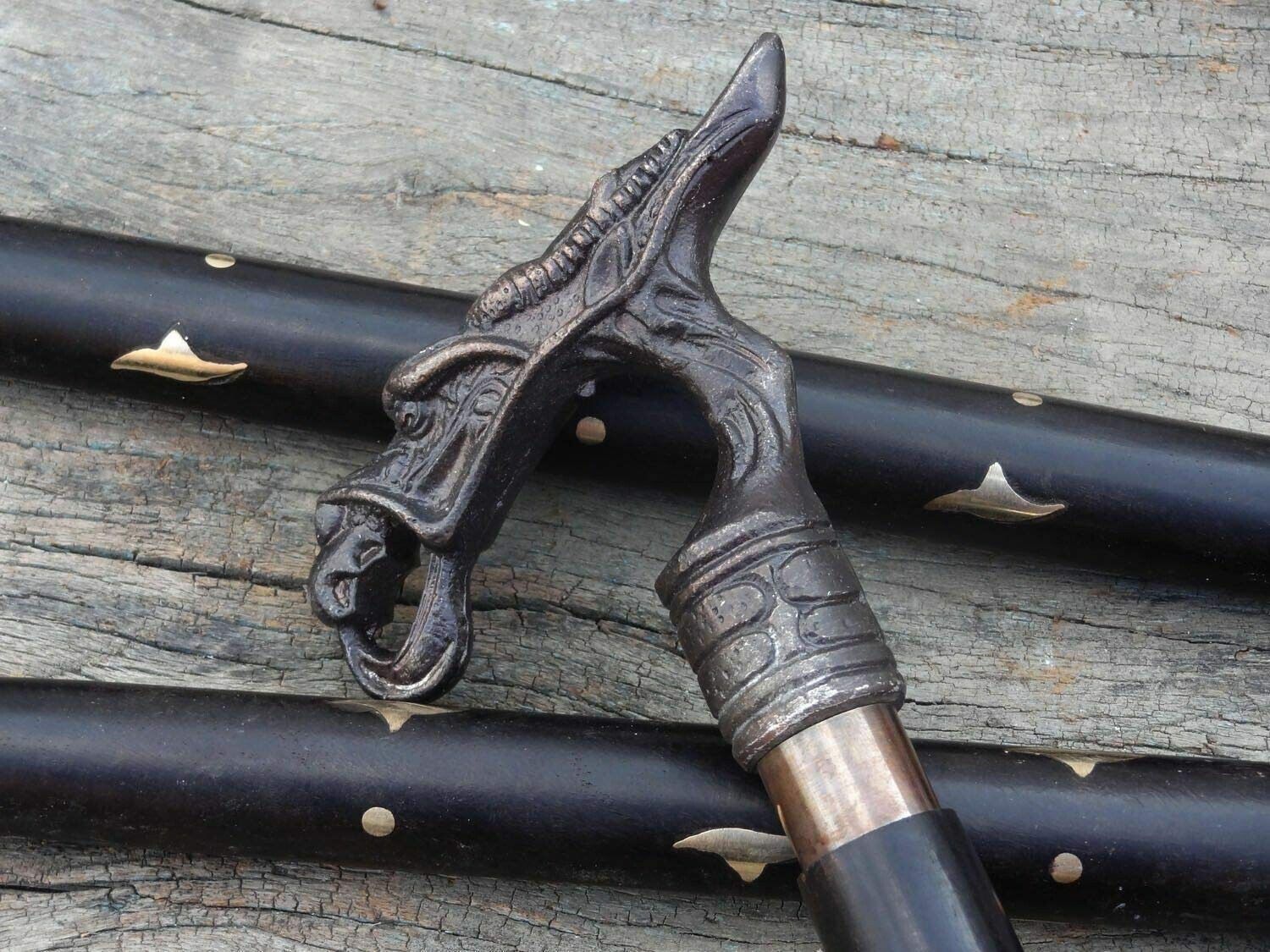 Antique Brass Dragon Handle Cane Walking Stick Designer Vintage Walking ...