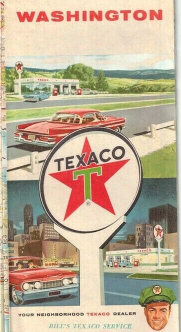 1963 Texaco Road Map Washington State Advertisement Service Station - US