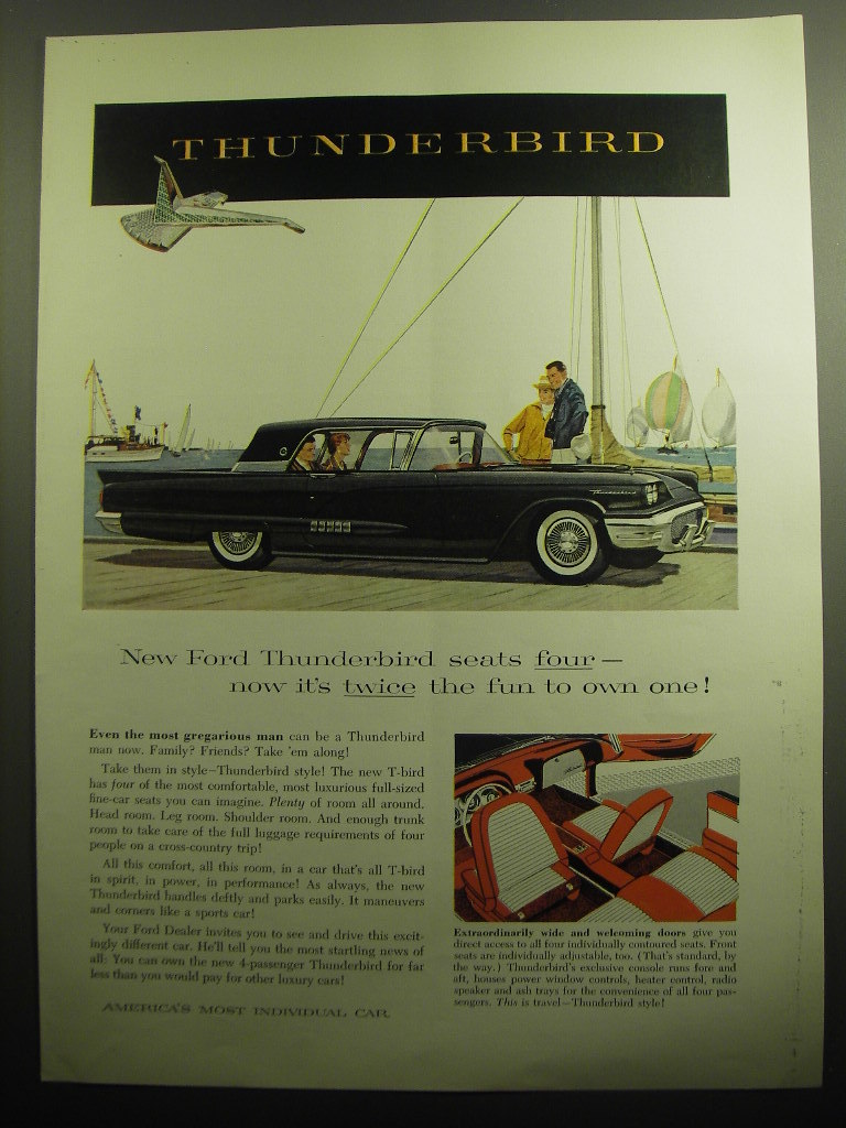 1958 Ford Thunderbird Ad - New Ford Thunderbird seats four - 1980-89
