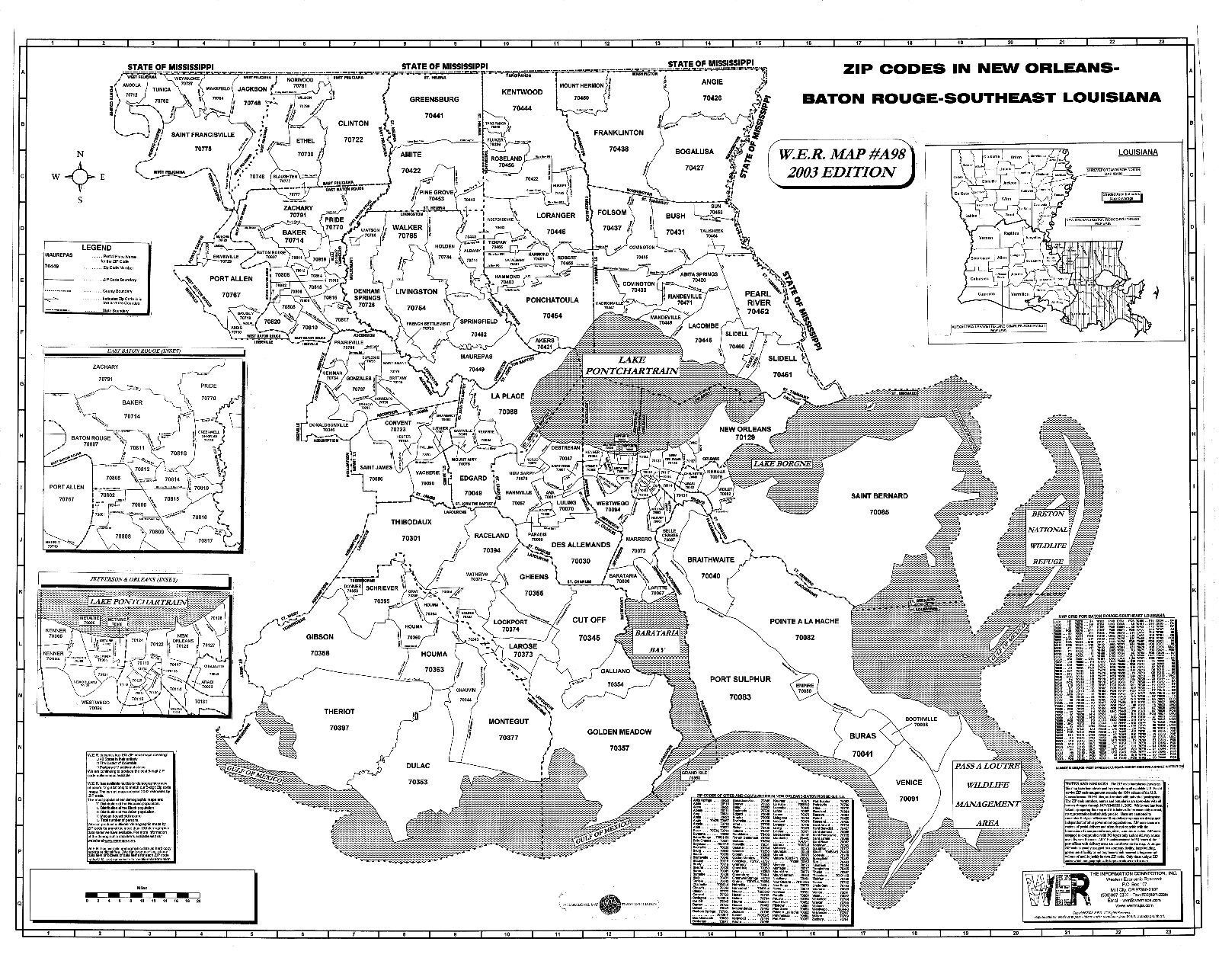 New Orleans Baton Rouge SE LA Laminated Zip Code Wall Map - Maps & Atlases
