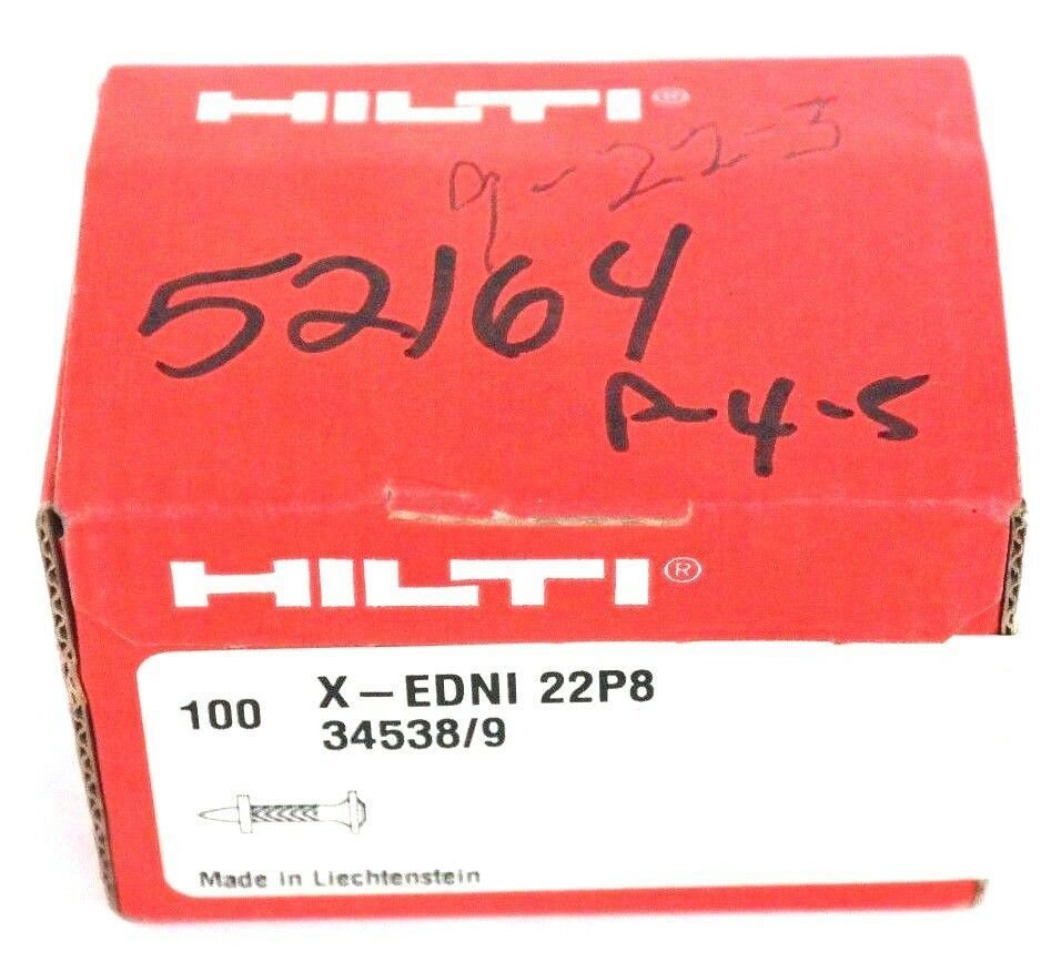 BOX OF 100 NEW HILTI X-EDNI 22P8 PIN NAIL FASTENERS 34538/9 ...