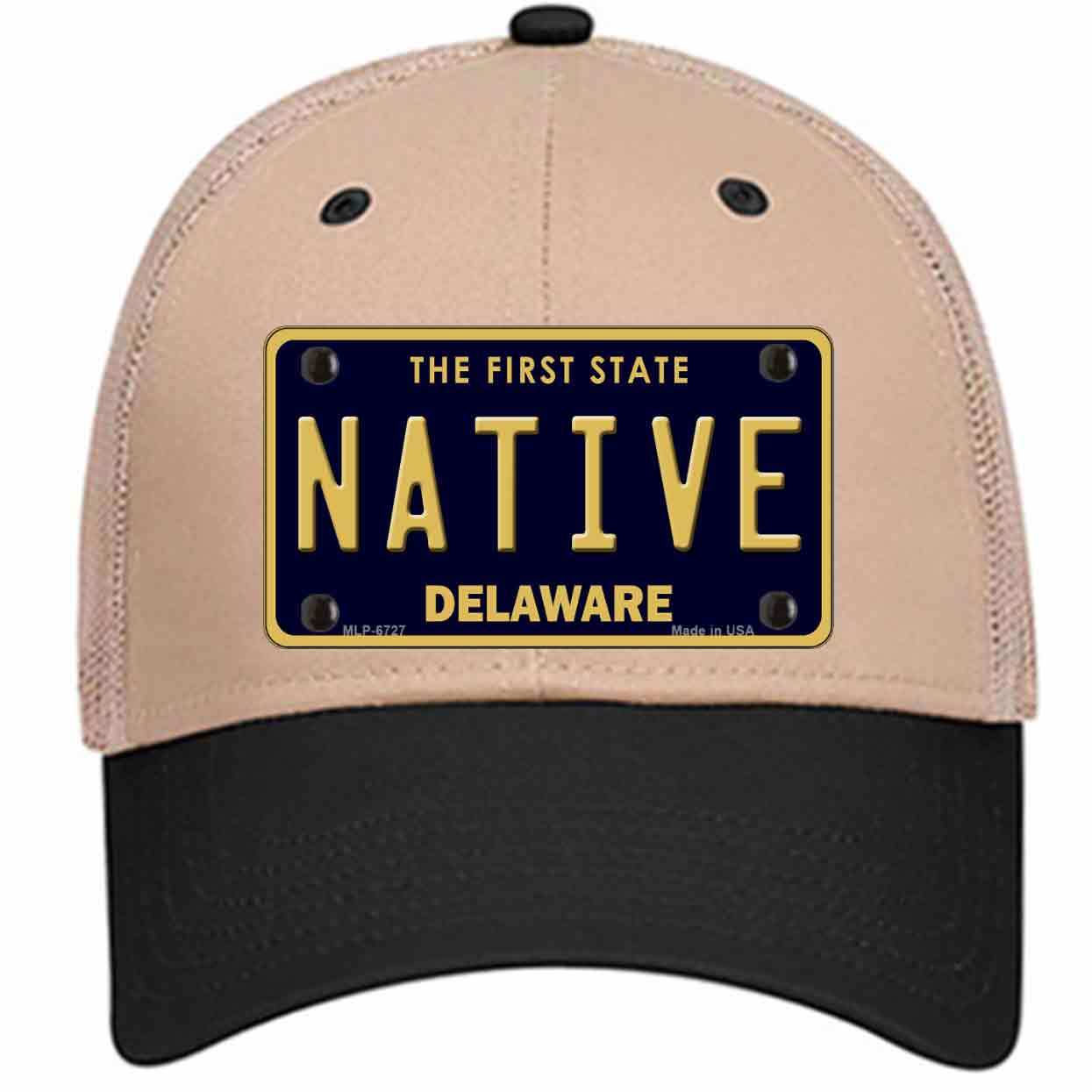 Native Delaware Novelty Khaki Mesh License Plate Hat - Hats