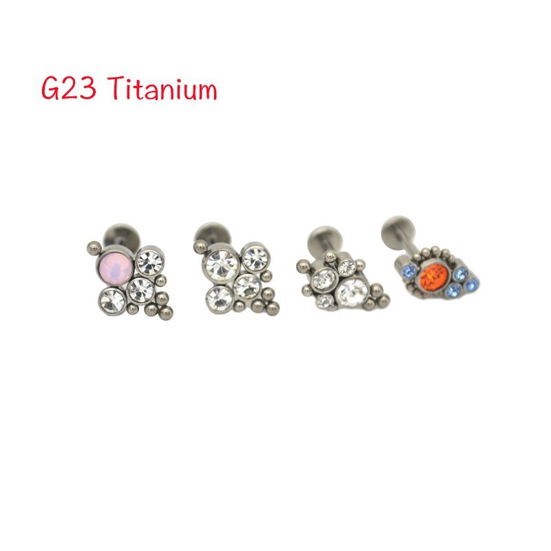 Titanium Lip Stud Labret Bar Ear Tragus Crystal Gem G23 Fashion Earring ...