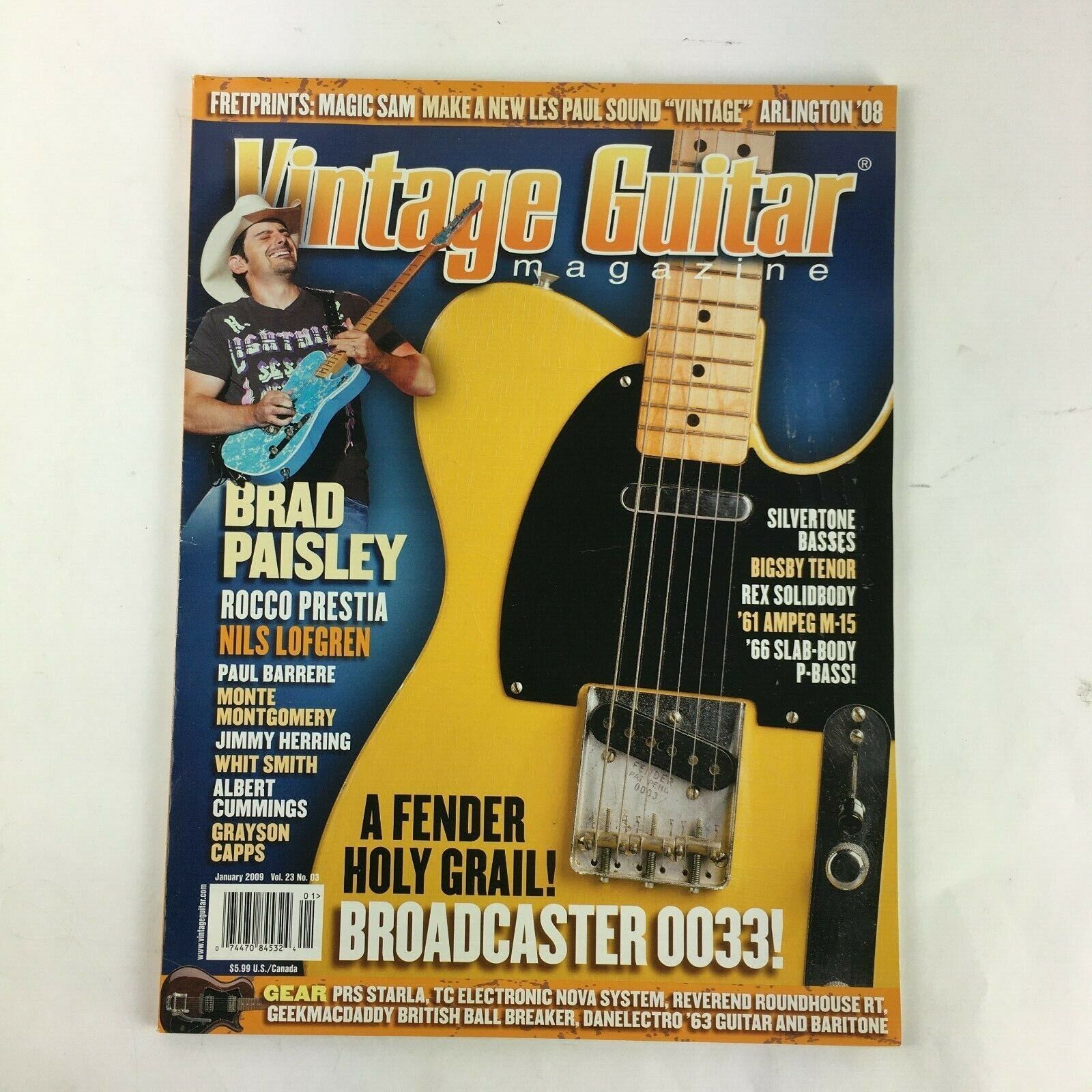 January 2009 Vintage Guitar Magazine A Fender Holy Grail! Broad Caster ...