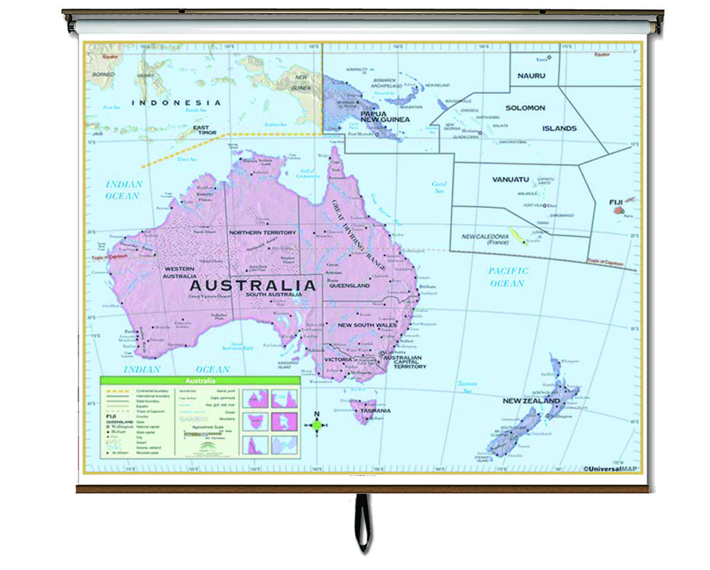 Australia Essential Classroom Wall Map on Roller w/ Backboard - Maps ...