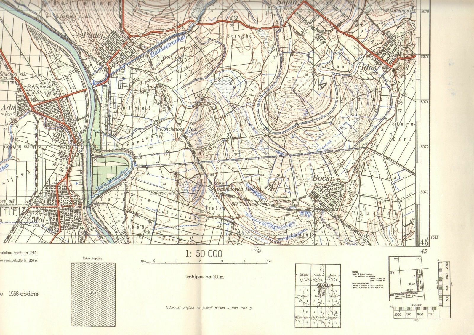 1958 Original Military Topographic Map Plan Senta Zenta Serbia ...
