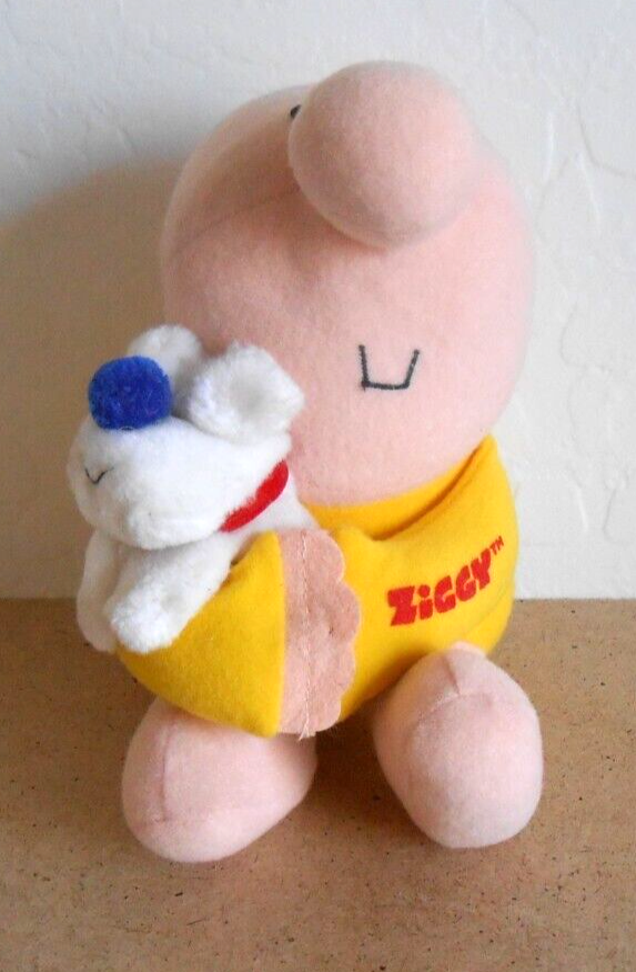 Ziggy Holding Fuzz Dog Plush Toy Vintage 1980 Comic Strip - Vintage