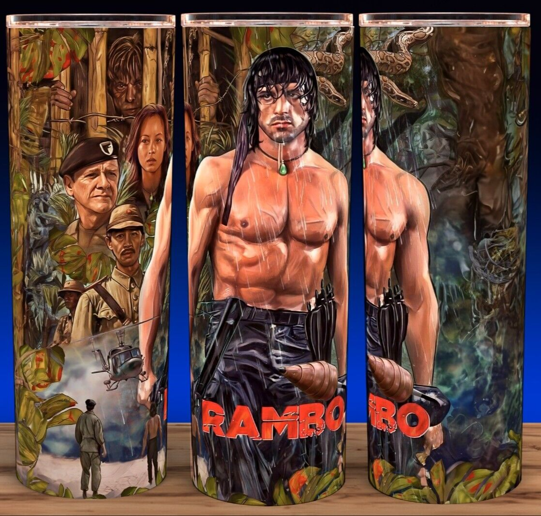 Rambo 80s Retro Cup Tumbler 20oz with lid and straw - Glassware