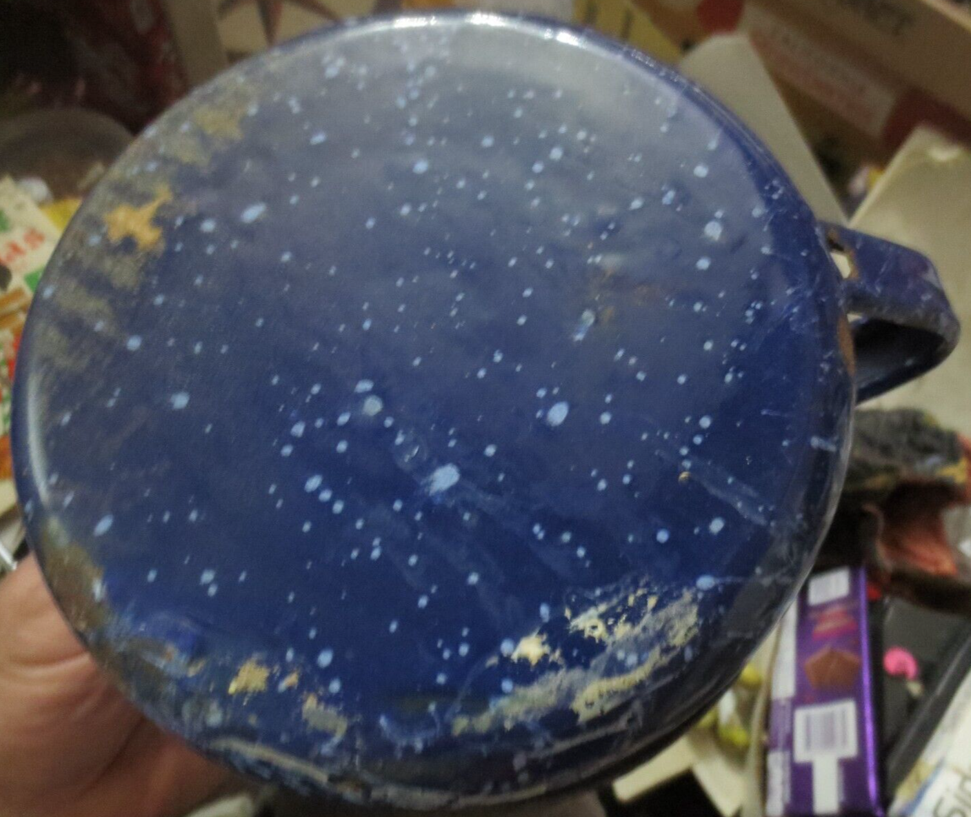 2 Blue Enamelware Speckled Spatterware Cooking Pan Cups Soup Bowls 1 ...