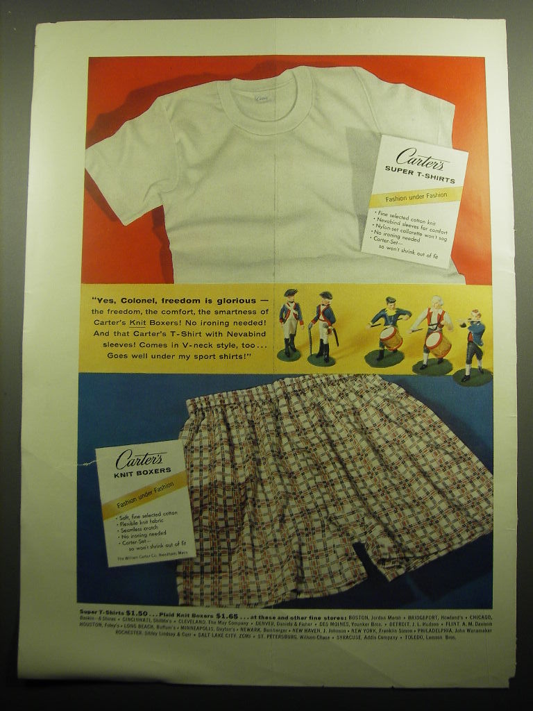 1958 Carter's Super T-Shirts and Knit Boxers Ad - Yes, Colonel, freedom ...
