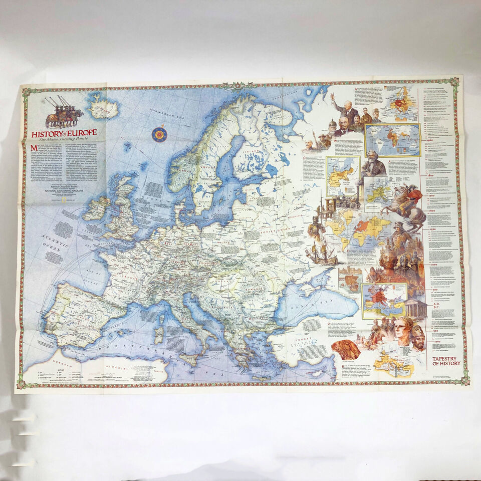 National Geographic Map "History of Europe" Major Turning Points 30" x ...
