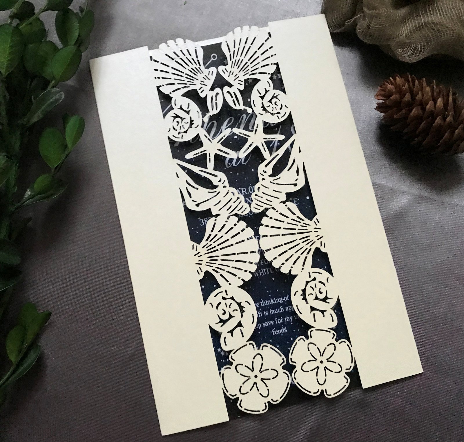 50pcs Seashell Laser Cut Wedding Cards,Bridal Shower Invitations Card ...