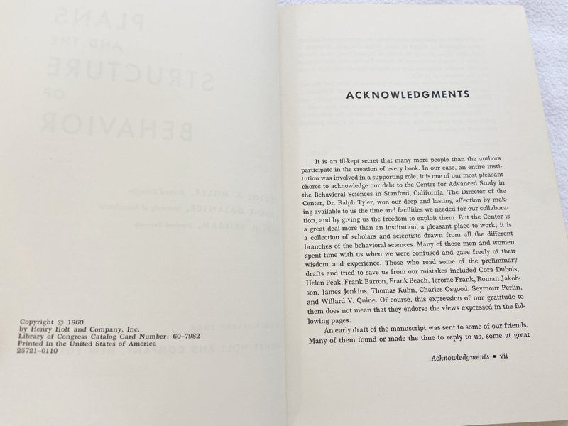1960 HC Plans and the Structure of Behavior by George Armitage Miller ...