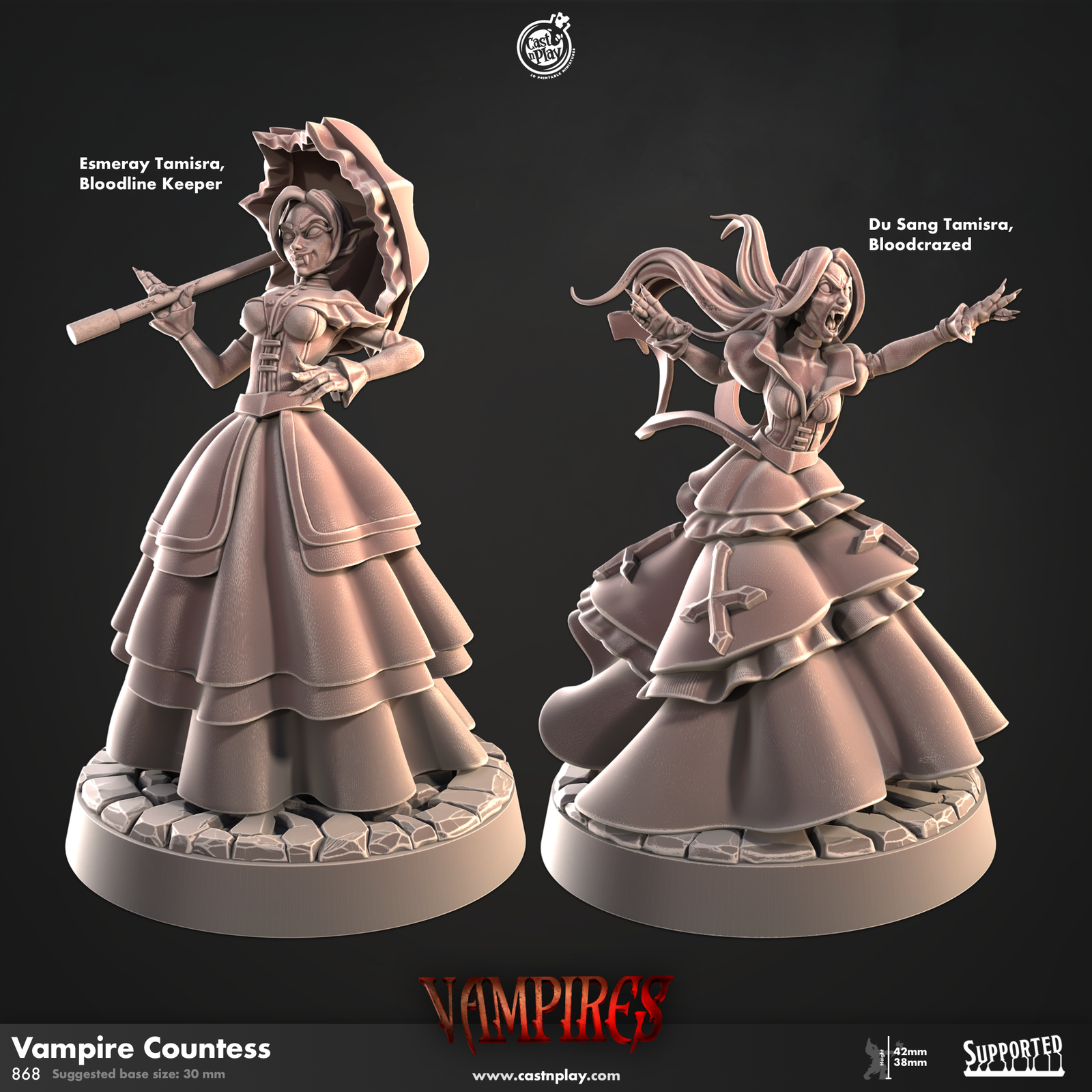 3D Printed Cast n Play Vampire Countess Vampires Set 28mm 32mm D&D - 28mm