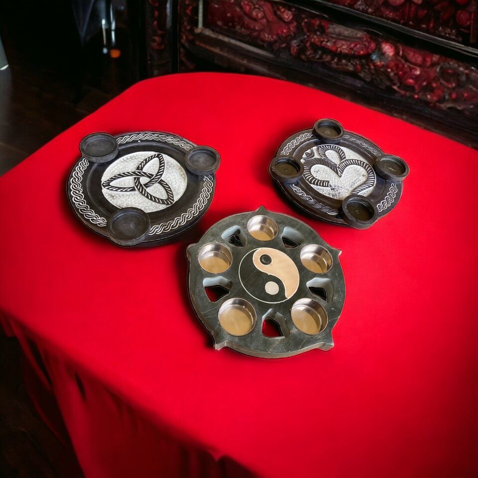 Set of 3 Authentic Ritual Tea Lite Stands Candle Holder India Yin Yang ...