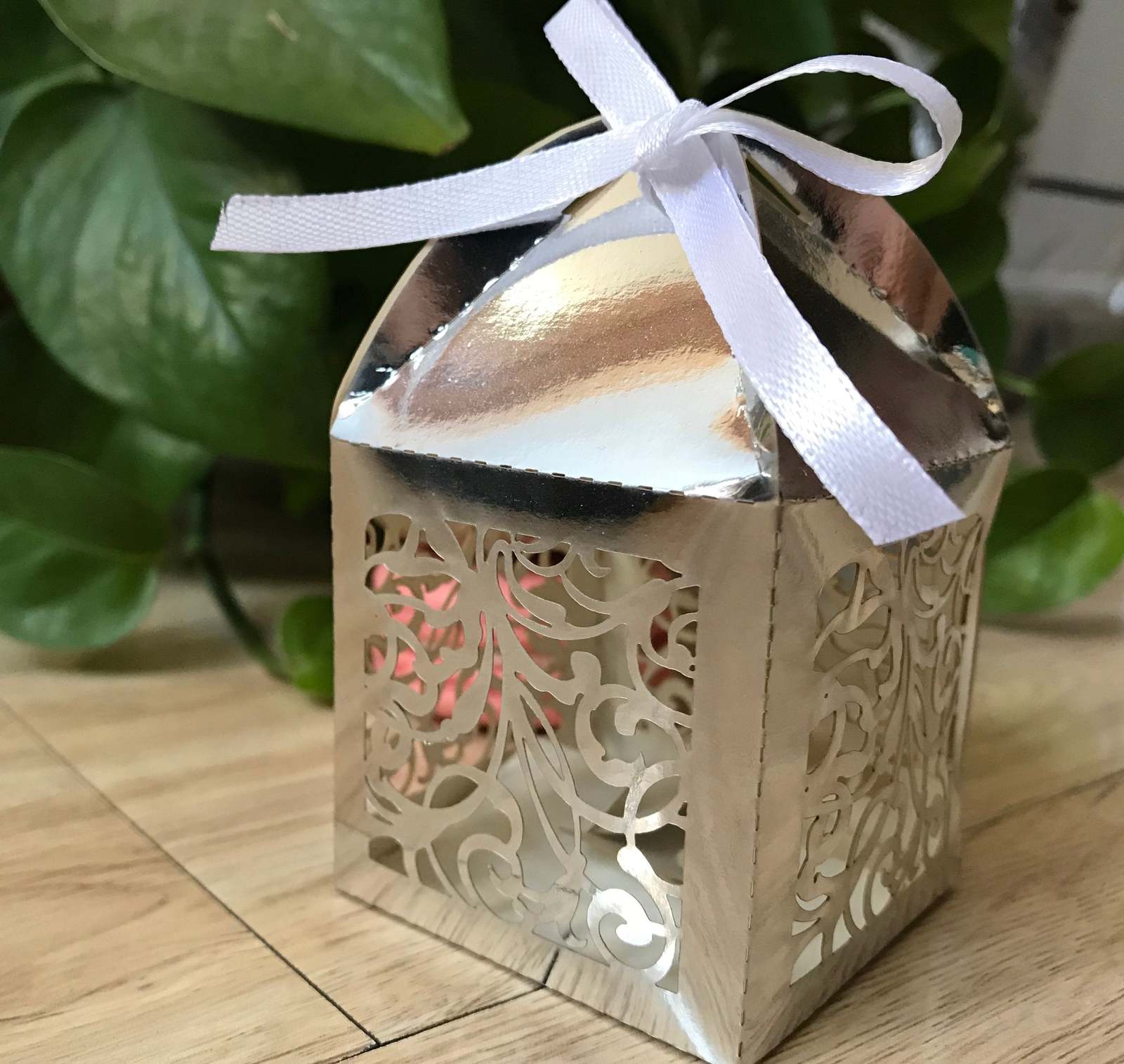 100pcs Metallic Silver Baptism Favor Boxes,Laser Cut Gift Box,Wedding ...