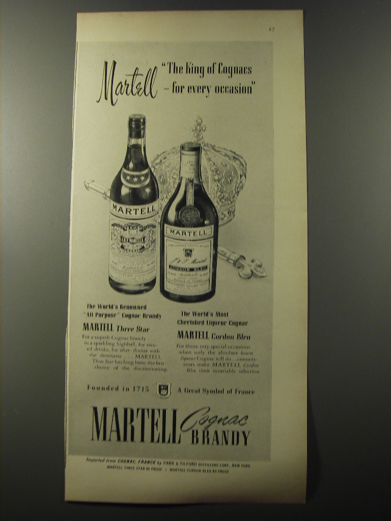 1953 Martell Cognac Ad - Martell The King of Cognacs - for every ...