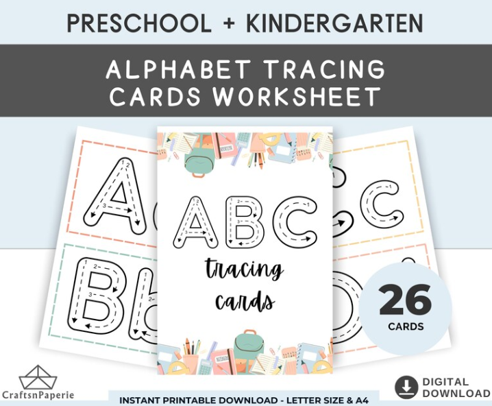 Alphabet Tracing Cards Worksheet in Pastel and 32 similar items