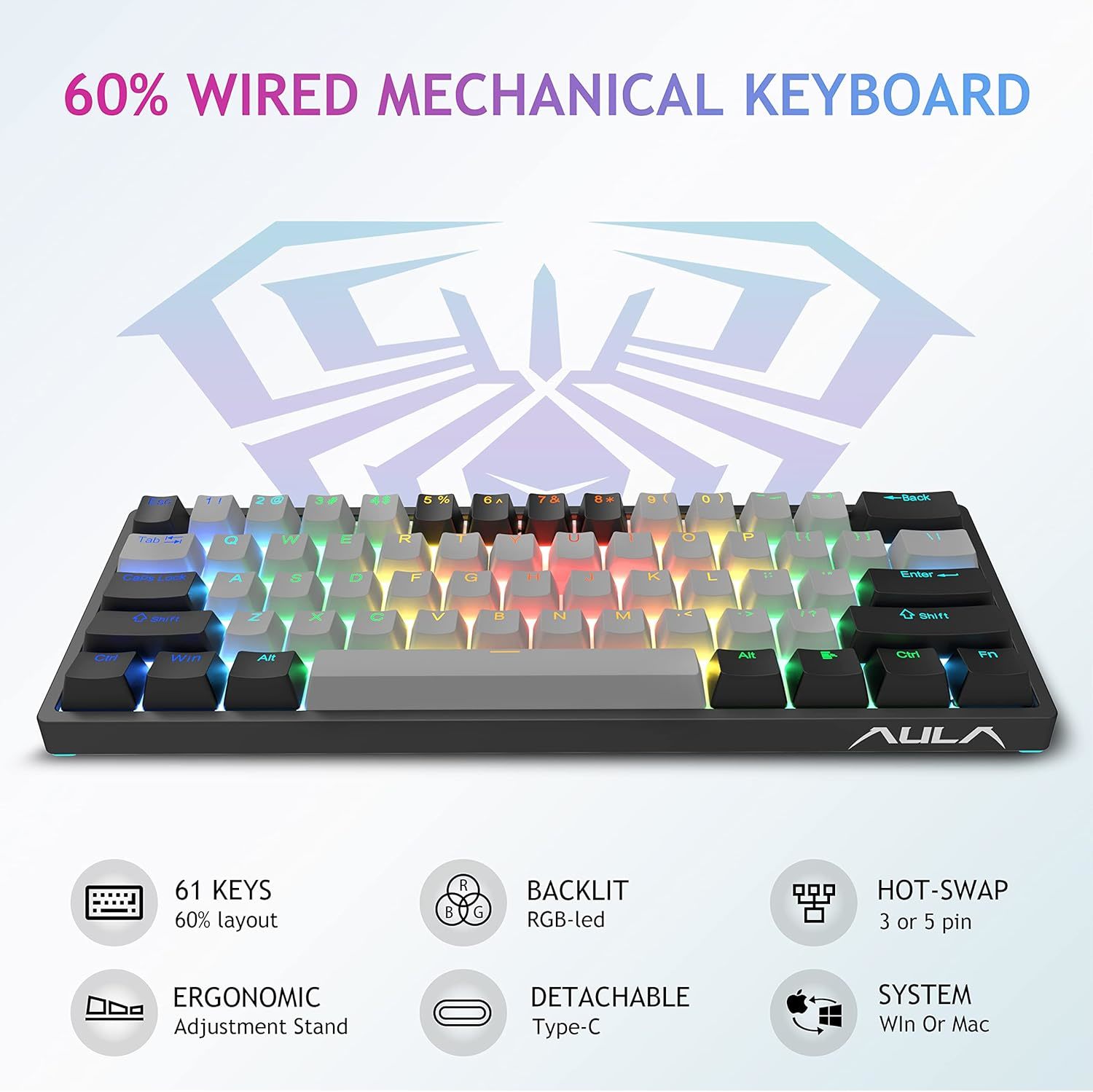 Aula Hot Swappable Compact Rgb Gaming Keyboards With Brown Switches ...