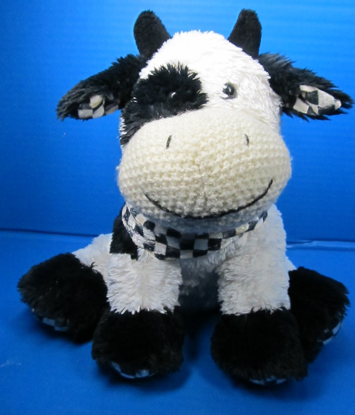MacKenzie Childs Black/White Checkered Cow Stuffed Animal Plush 12" - Bears