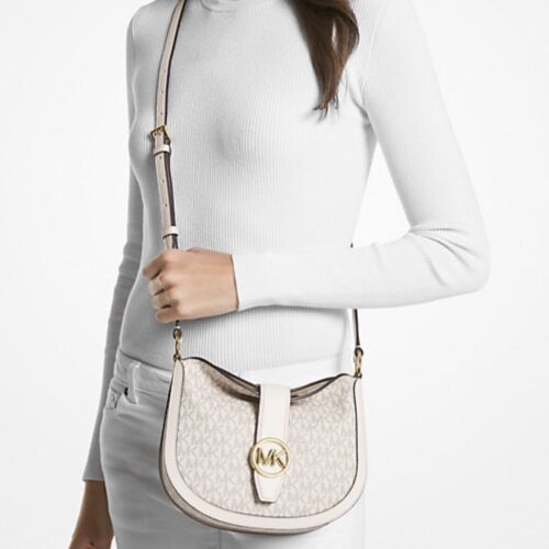 Michael Kors Gabby Small Signature Logo Hobo Crossbody Bag Light Cream Multi - Women's Bags ...