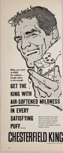 1960 Print Ad Chesterfield King Cigarettes Cartoon of Smiling Man Air ...