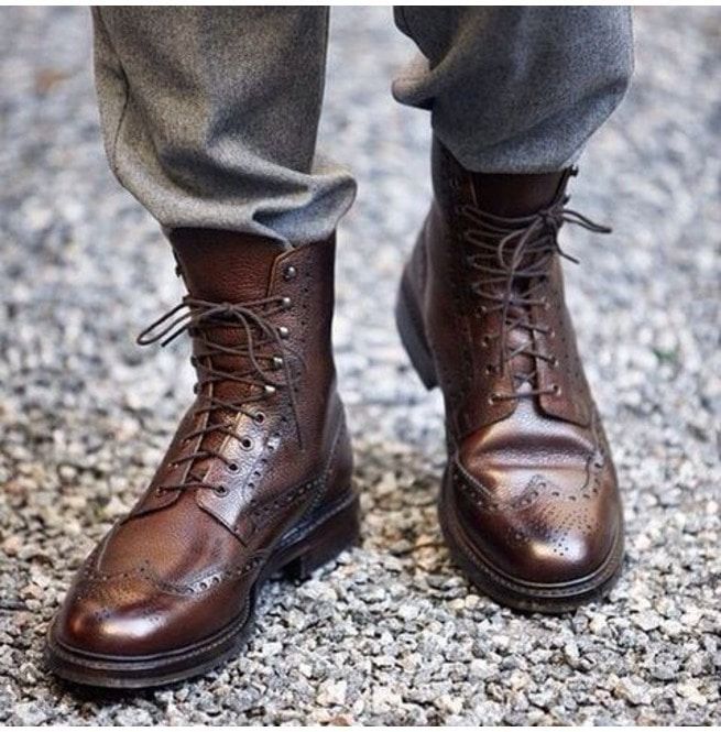 Men Handmade Brown Color Boots, Men's Lace Up Wing Tip Brogue Leather ...