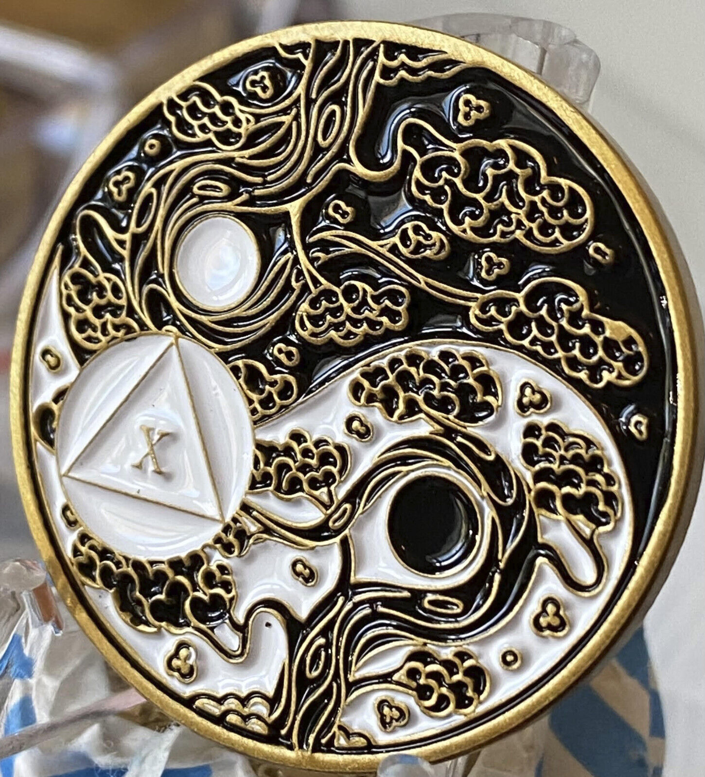 10 Year AA Medallion Sakura Cherry Tree Ying Yang Sobriety Chip ...