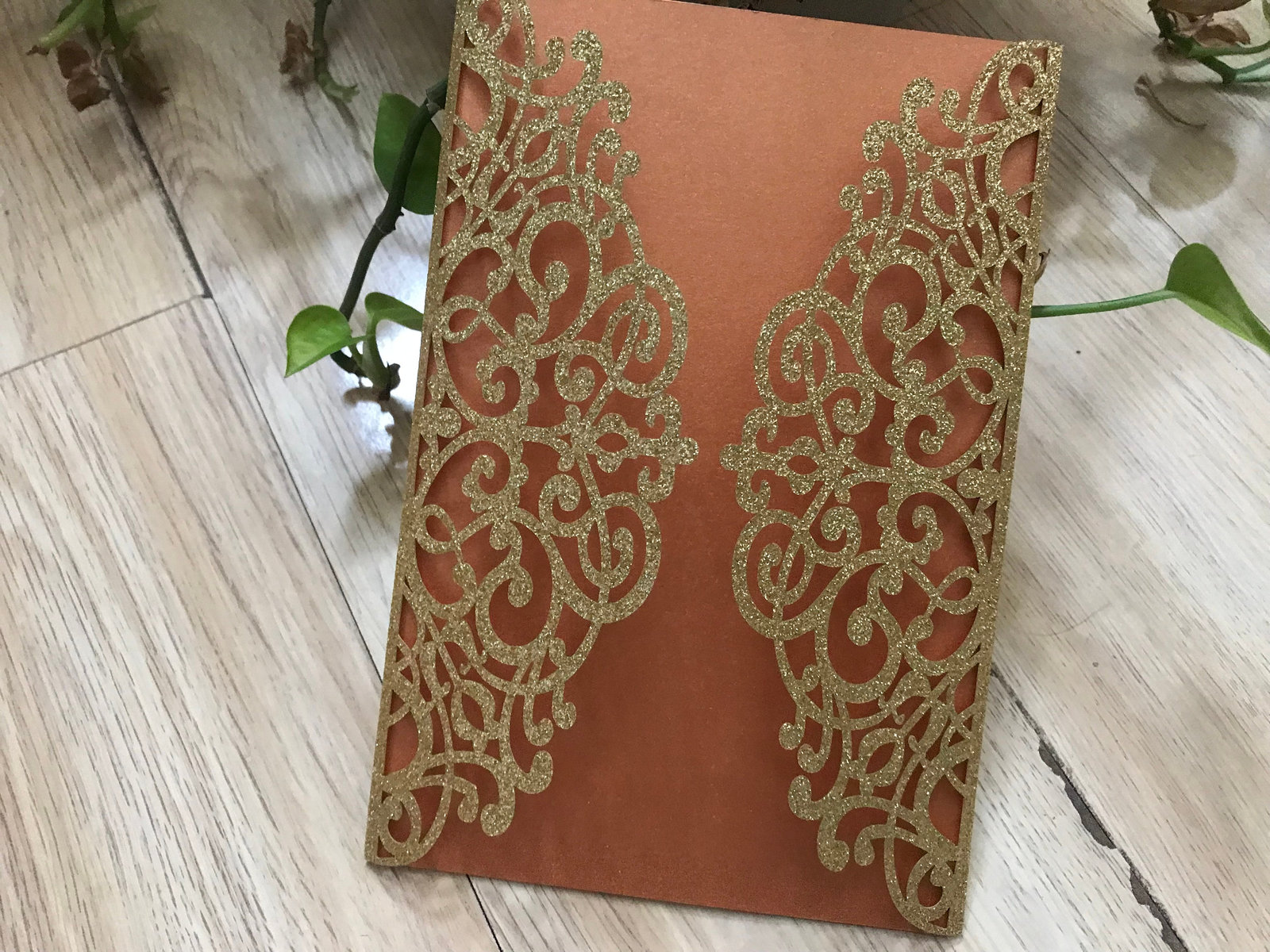 50pcs Glitter Paper Gold Laser Cut Wedding Cards,Invitations,Wedding ...