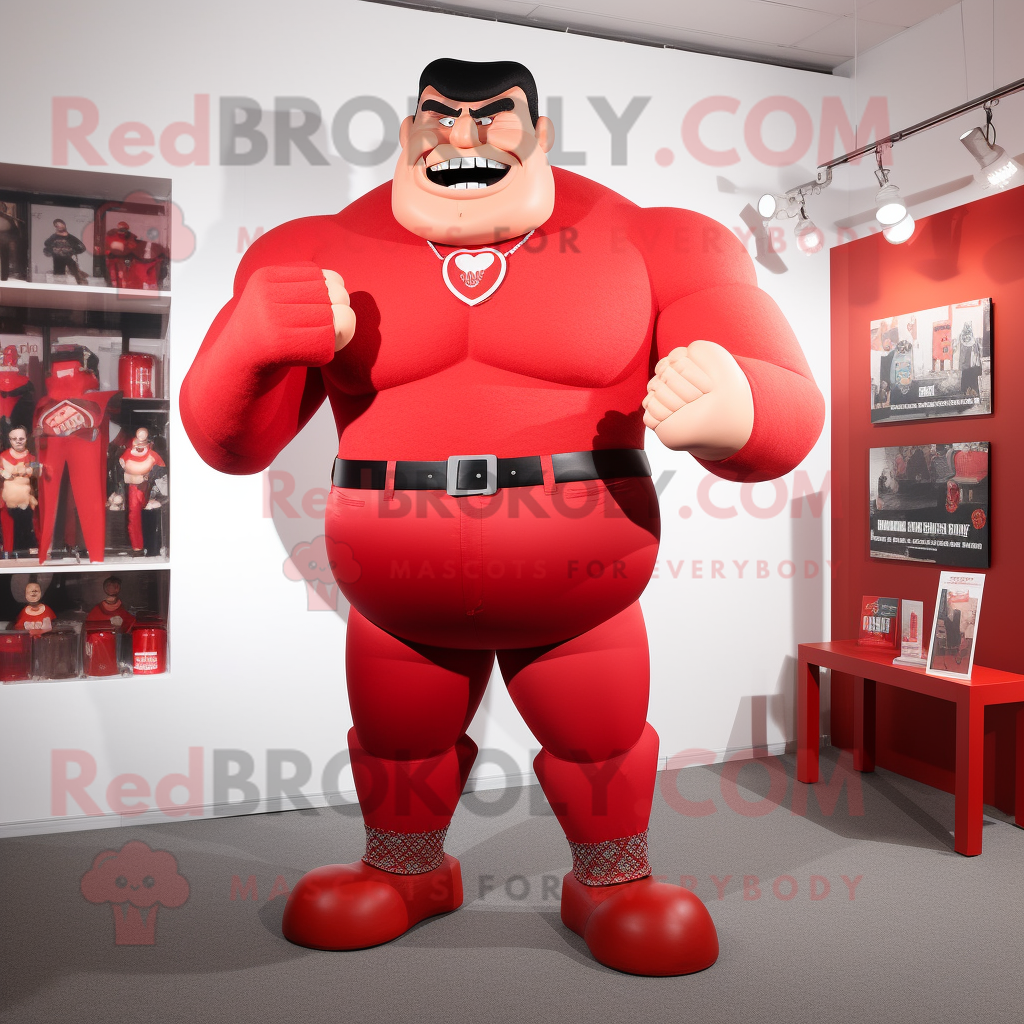 Red Strongman mascot costume character and similar items