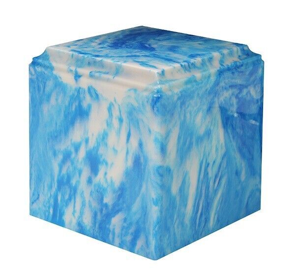 Large/Adult 280 Cubic Inch Sky Blue Cultured Marble Cube Cremation Urn ...