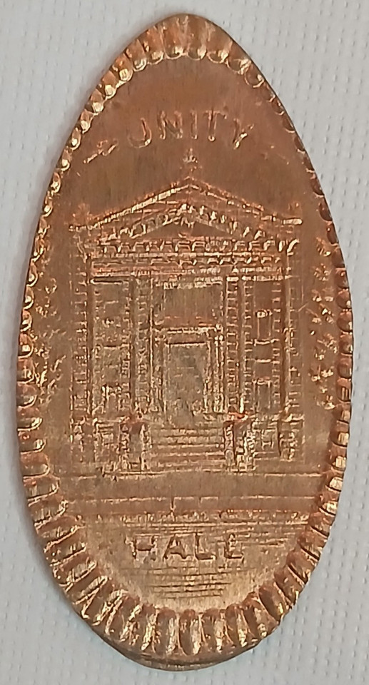 Vintage Unity Hall Elongated Penny Cent - Elongated Coins
