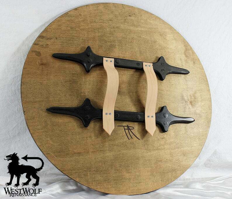 Round Wooden Twin Phoniex Shield Hand Painted Viking Norse German Eagle ...