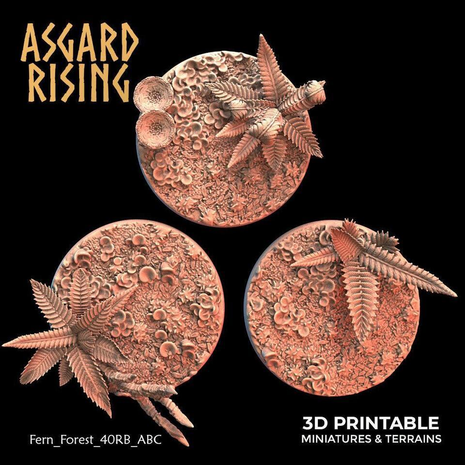 3D Printed Asgard Rising Fern Forest - 3x 40mm Round Base Wargaming DnD ...