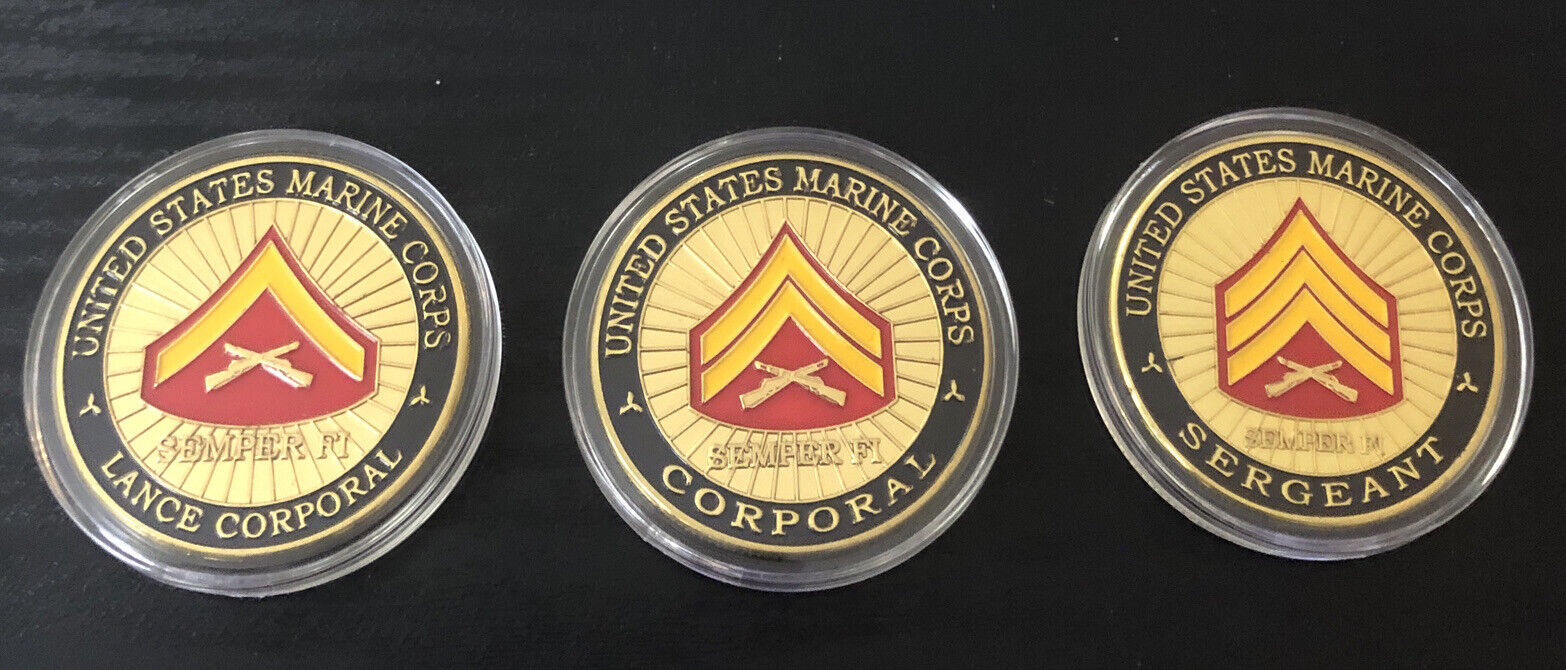 LOT OF 3 x USMC RANK Lance Corporal Sergeant SSG challenge Coin Marines ...