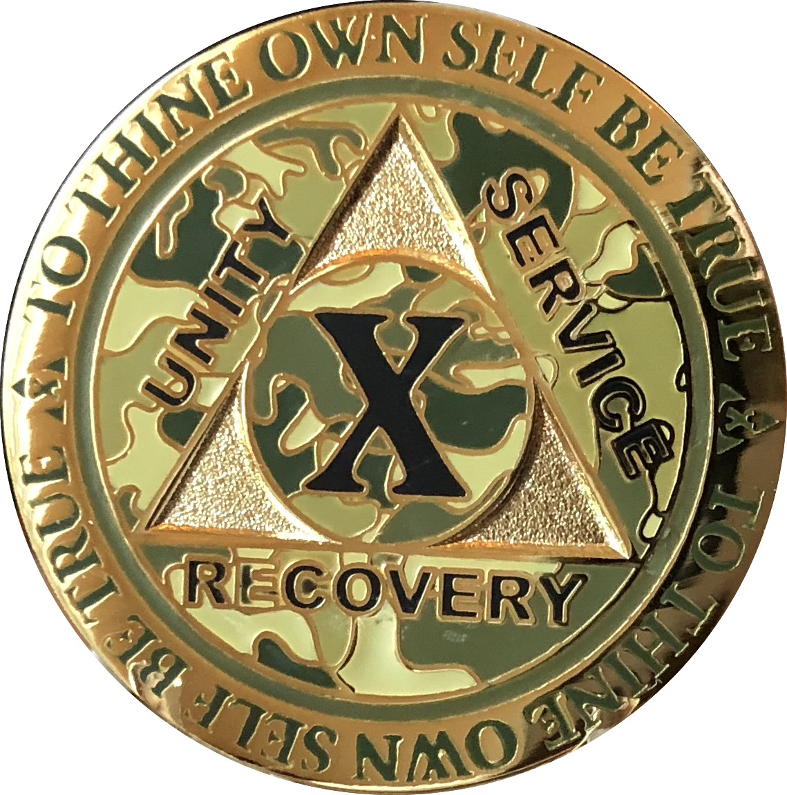 10 Year AA Medallion Reflex Camo Gold Plated Sobriety Chip Camouflage ...