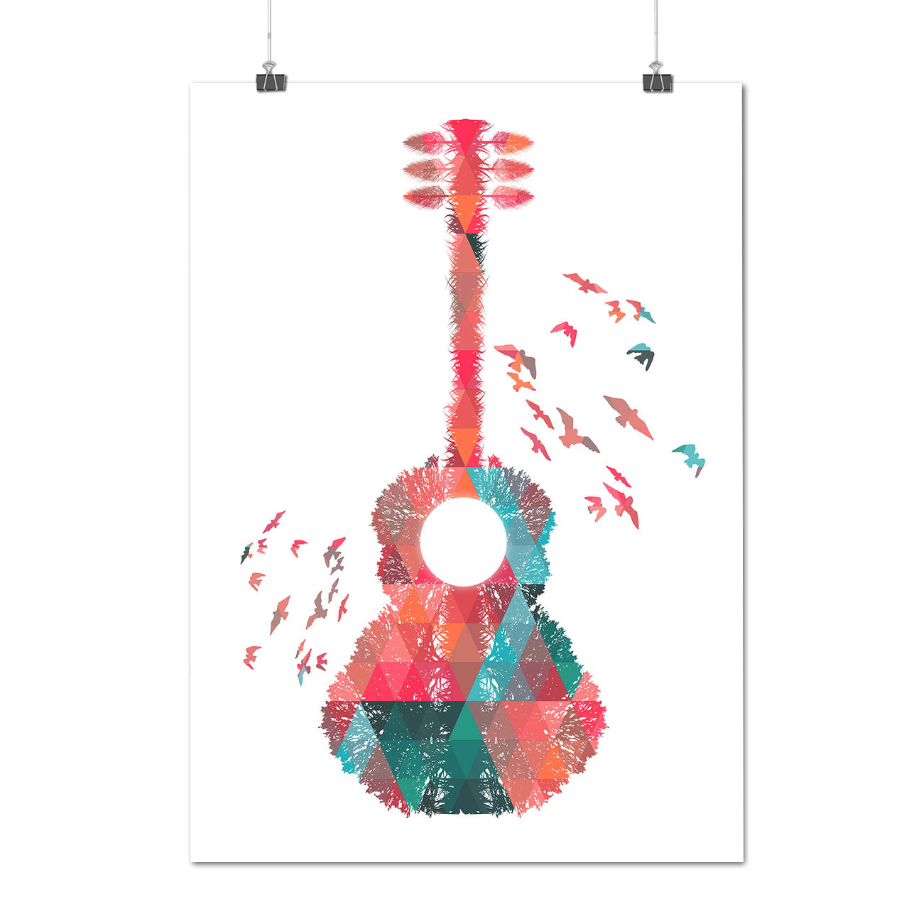 Guitar Geometrical Music Melody Bird Matte/Glossy Poster A0 A1 A2 A3 A4 ...