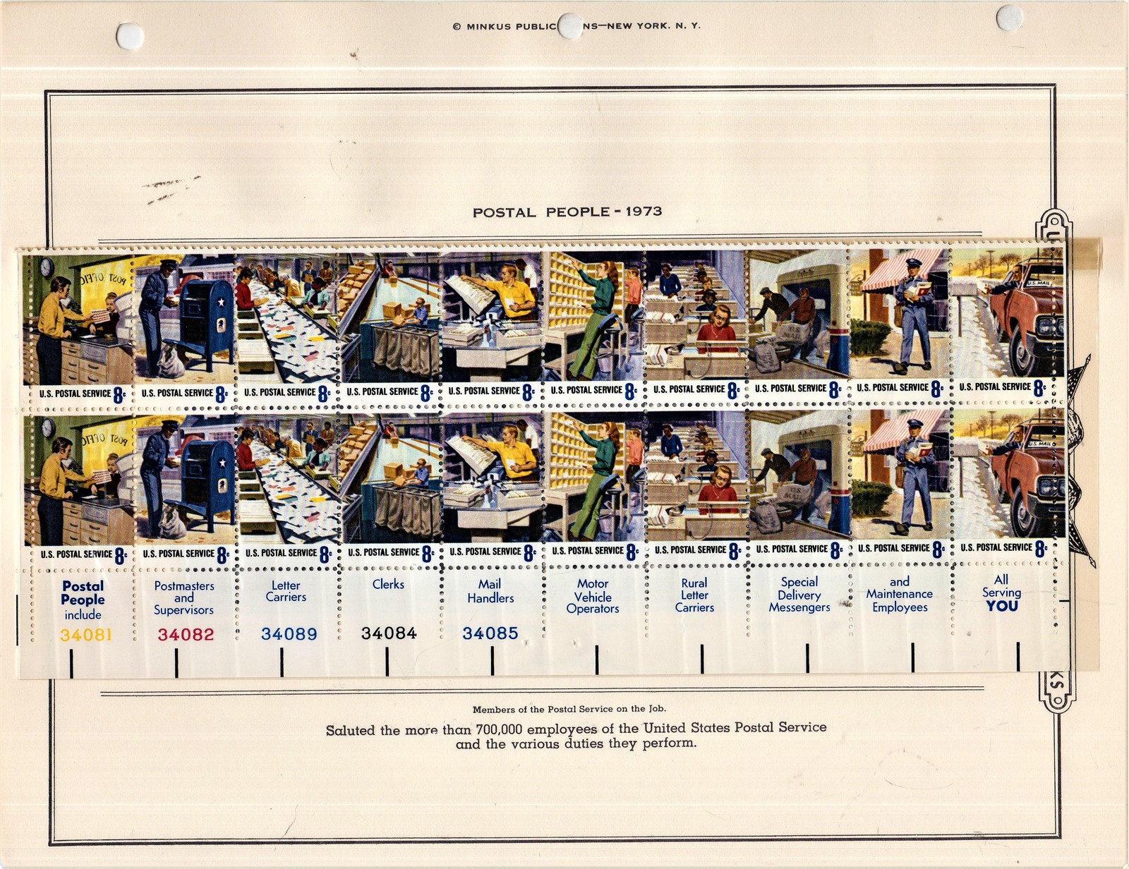 Plate Blocks of Stamps - Postal People Strips 20 Stamps 1973 8 Cent ...