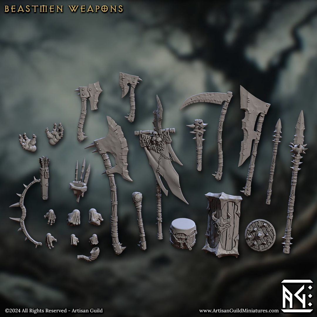 3D Printed Artisan Guild Beastmen Standalone Weapons Hands Rise of the Beastmen - 28mm