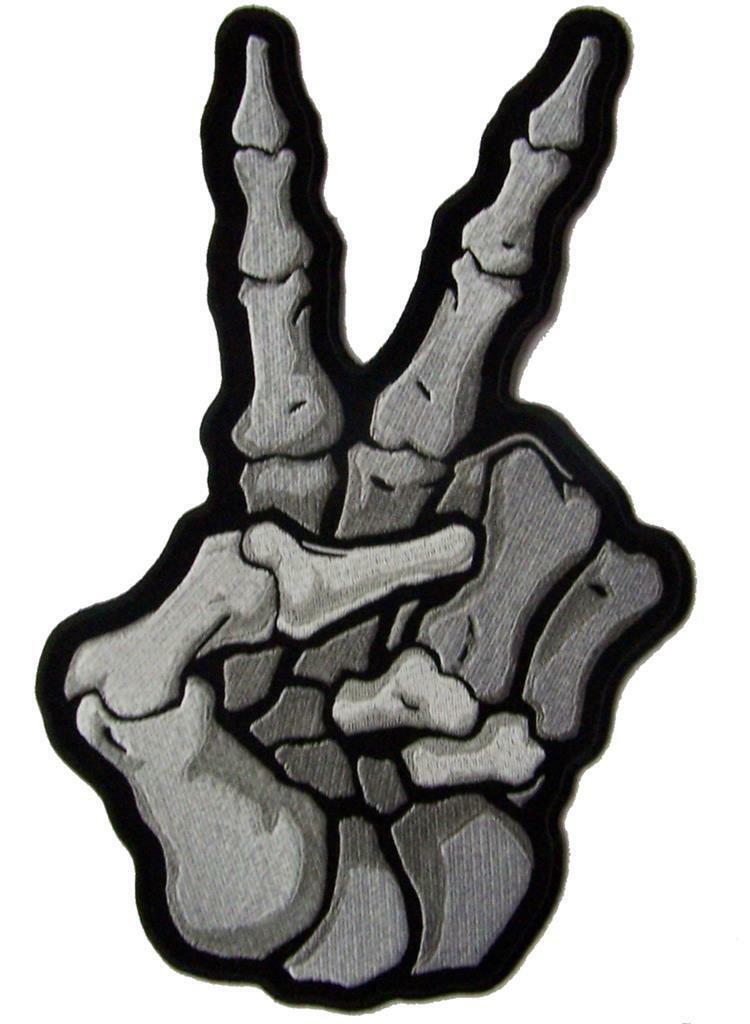 large JUMBO SKELETON HAND BONES PEACE SIGN BACK PATCH #090 EMBROIDERED ...