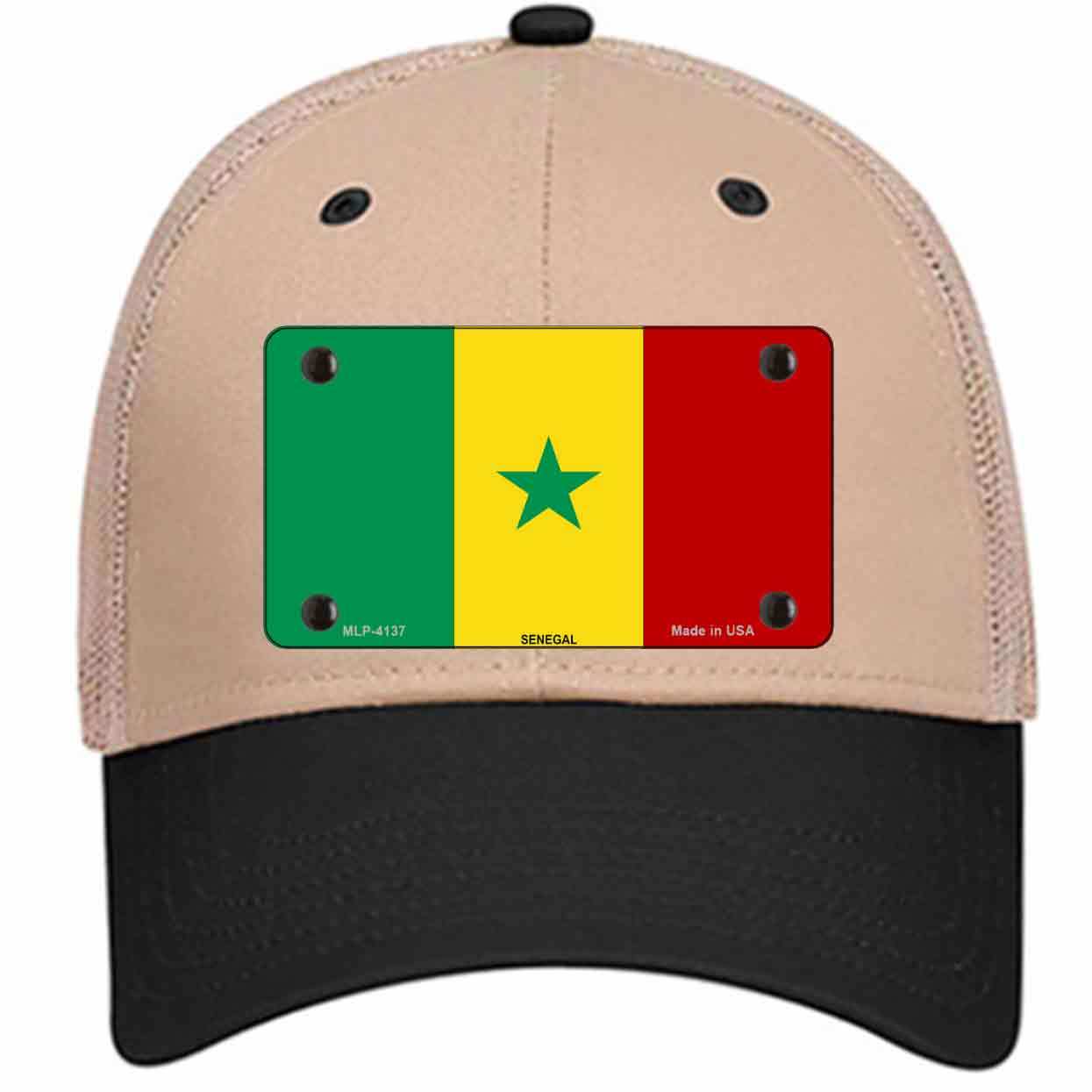 Senegal Flag Novelty Khaki Mesh License Plate Hat - Hats