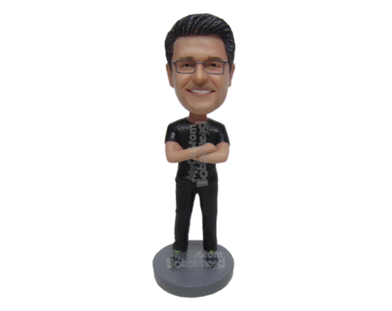 Custom Bobblehead Guy Ready For A Photo Wearing A T-Shirt And Jeans ...