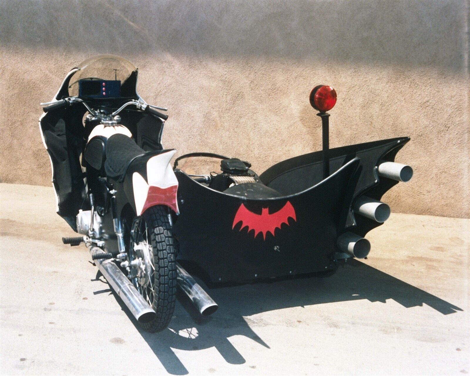 Batman TV series the famous Batcycle & Sidecar parked on set 12x18 inch ...