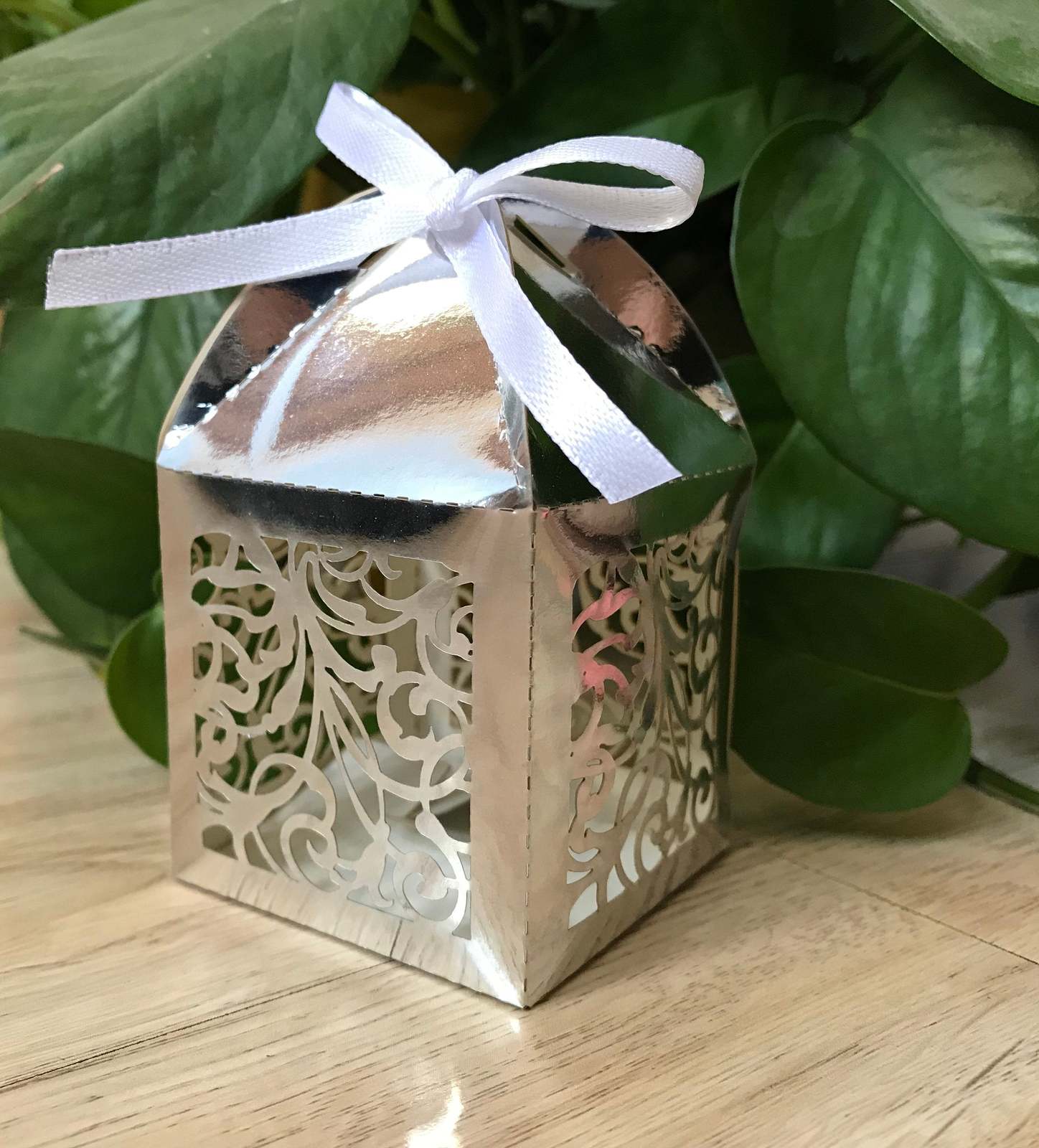 100pcs Metallic Silver Baptism Favor Boxes,Laser Cut Gift Box,Wedding ...