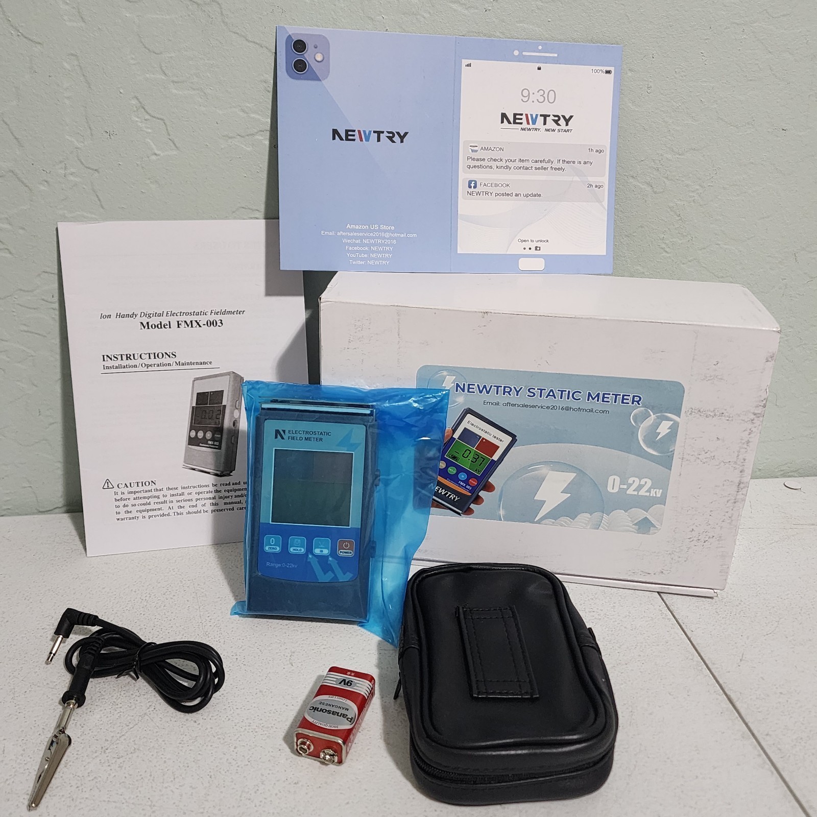 NEWTRY Electrostatic Field Meter Static Meter 0-22KV Electrostatic ...