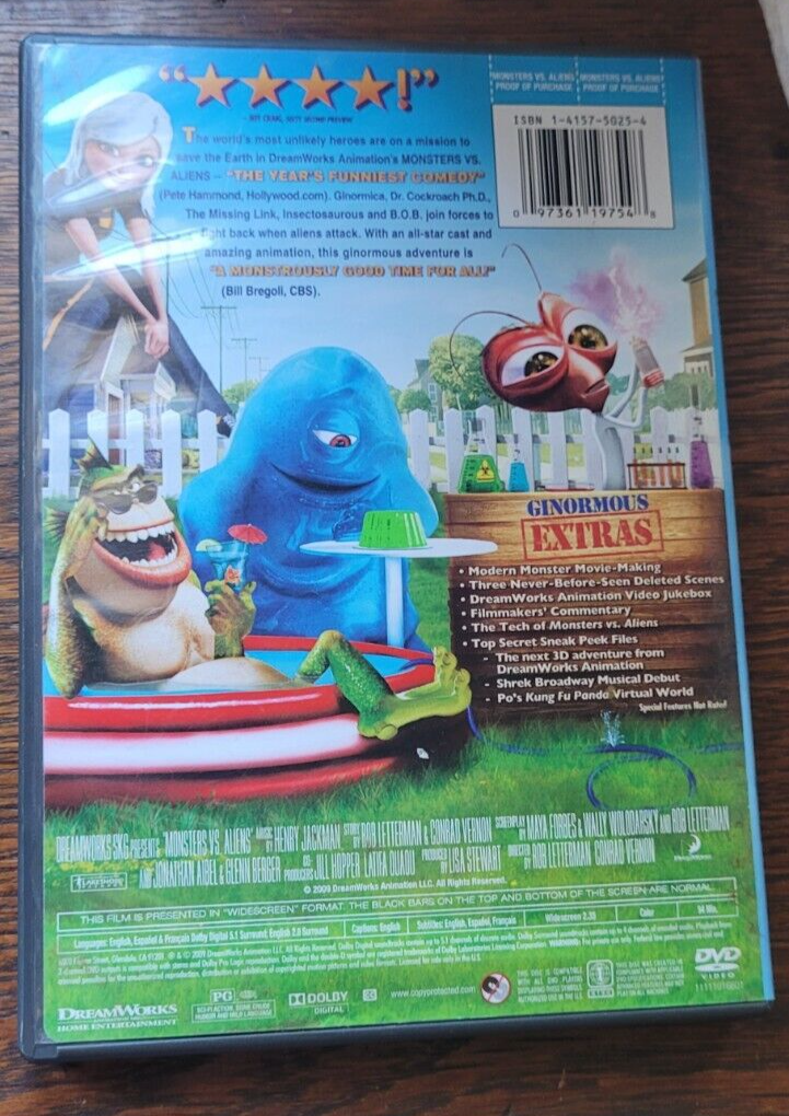 Monsters vs. Aliens (DVD, 2009) Animated Cartoon - DVDs & Blu-ray Discs
