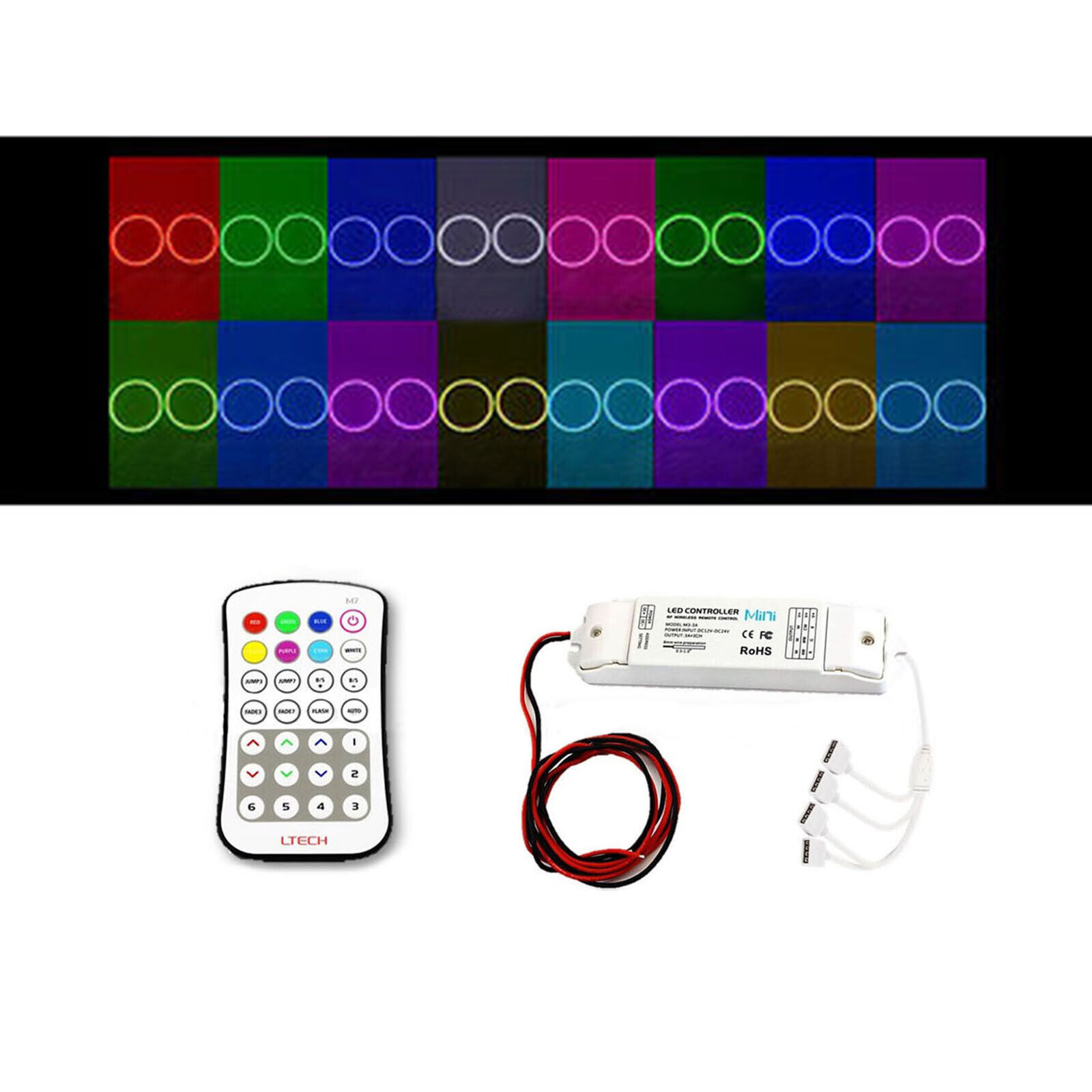 120mm Headlight Headlamp Multi-Color Changing LED Shift RGB Halo Ring ...