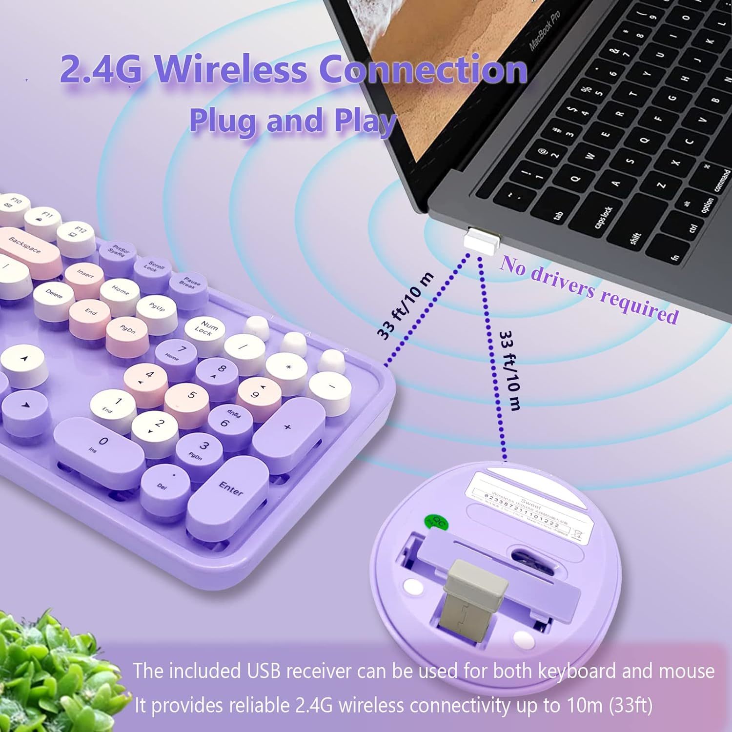 Wireless Keyboard And Mouse Combo, Ergonomic Cute Retro Typewriter Full ...