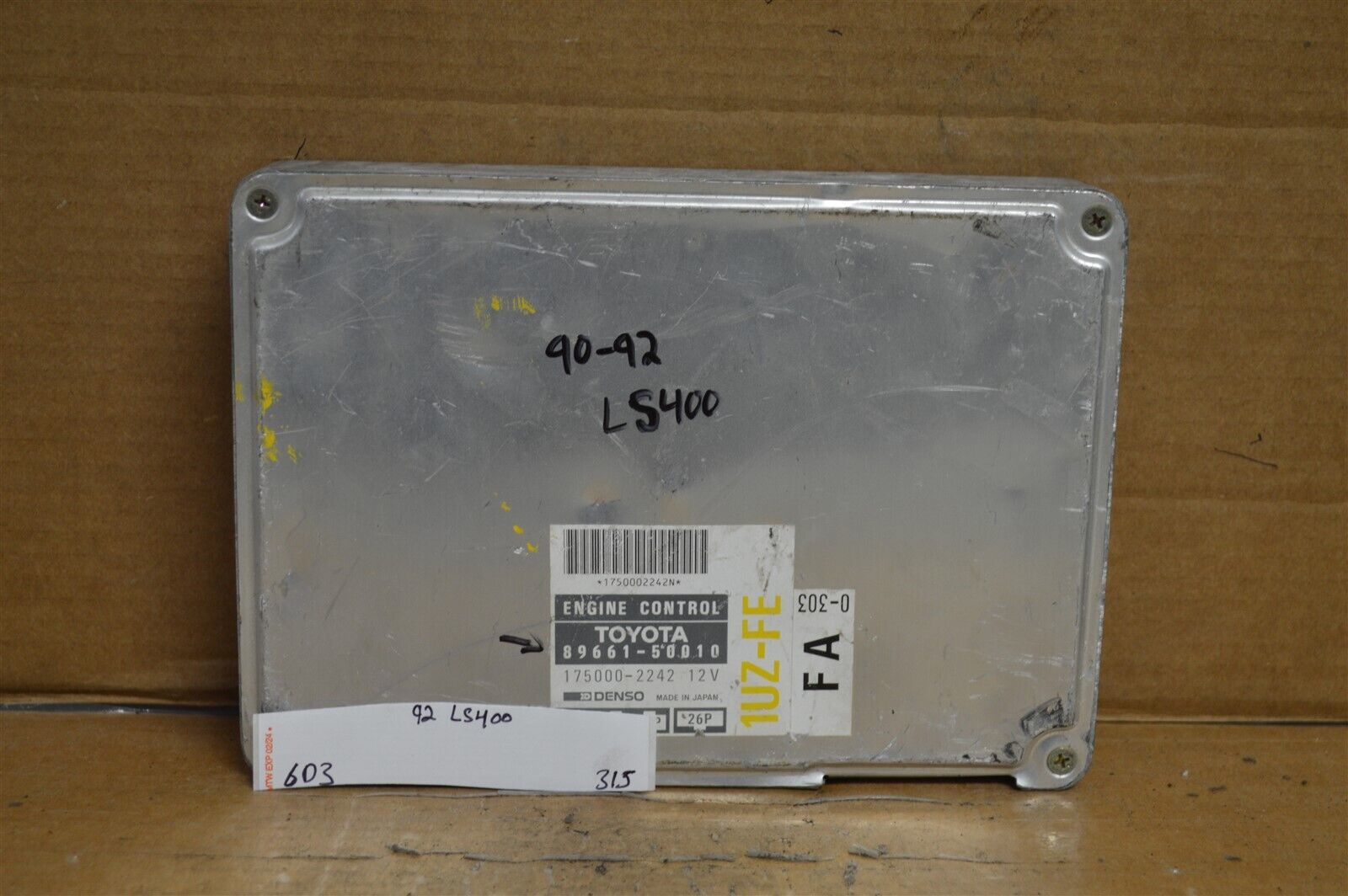 90-92 Lexus LS400 Engine Control Unit ECU 8966150010 Module 315-6D3 ...